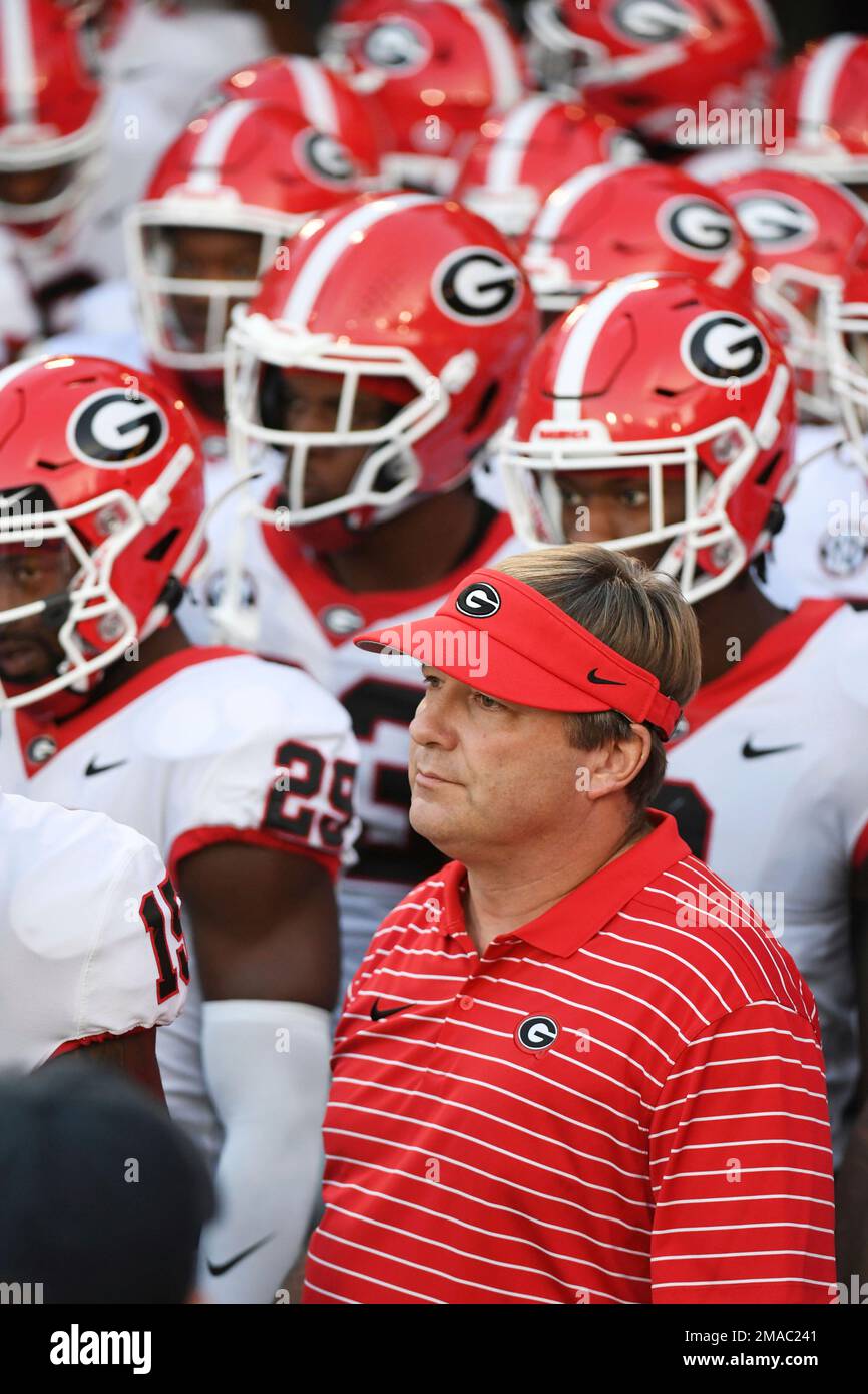 Georgia head coach Kirby Smart waits for introductions before the start ...
