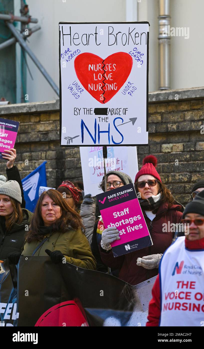 Brighton UK 19th January 2023 - Nurses on strike outside the Royal ...