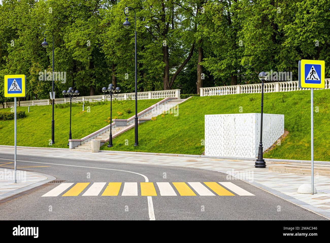 empty road crossing for pedestrians in the city. empty road crossing ...
