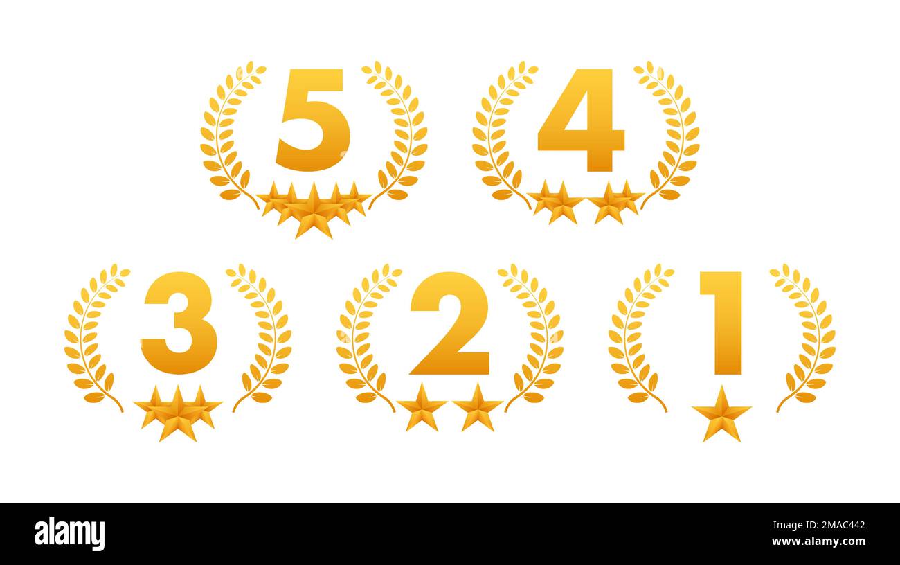 5 star rating. Badge with icons on white background. Vector ...