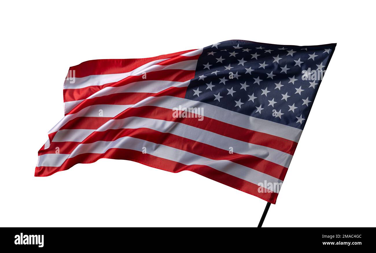 American flag waving isolated on white Stock Photo - Alamy