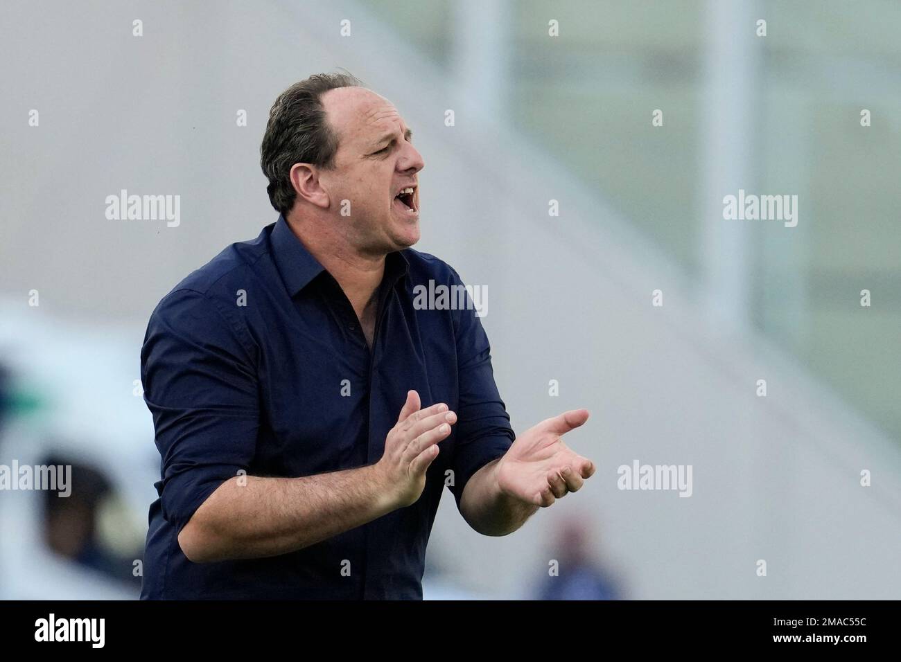 Coach Rogerio Ceni of Brazil's Sao Paulo shouts instructions to his ...