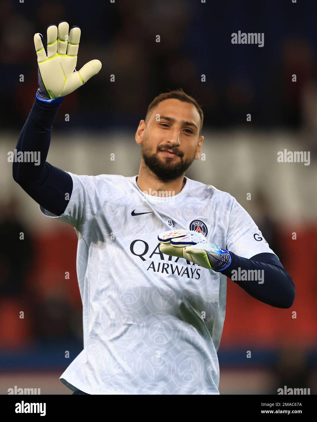 PSG's goalkeeper Gianluigi Donnarumma warms up prior to the French ...
