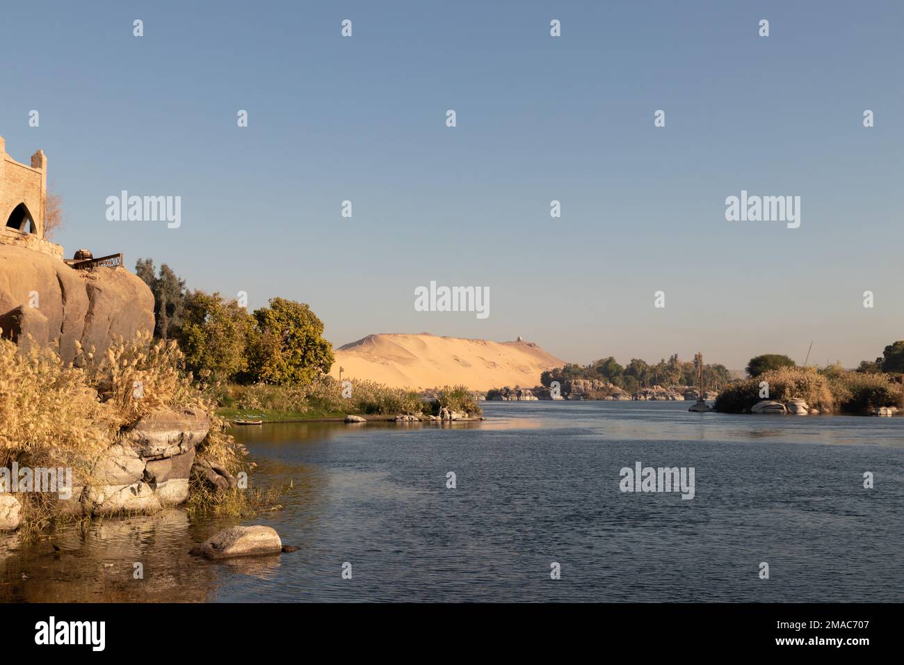 Beautiful Egyptian landscape in the desert close to the Nile river with ...