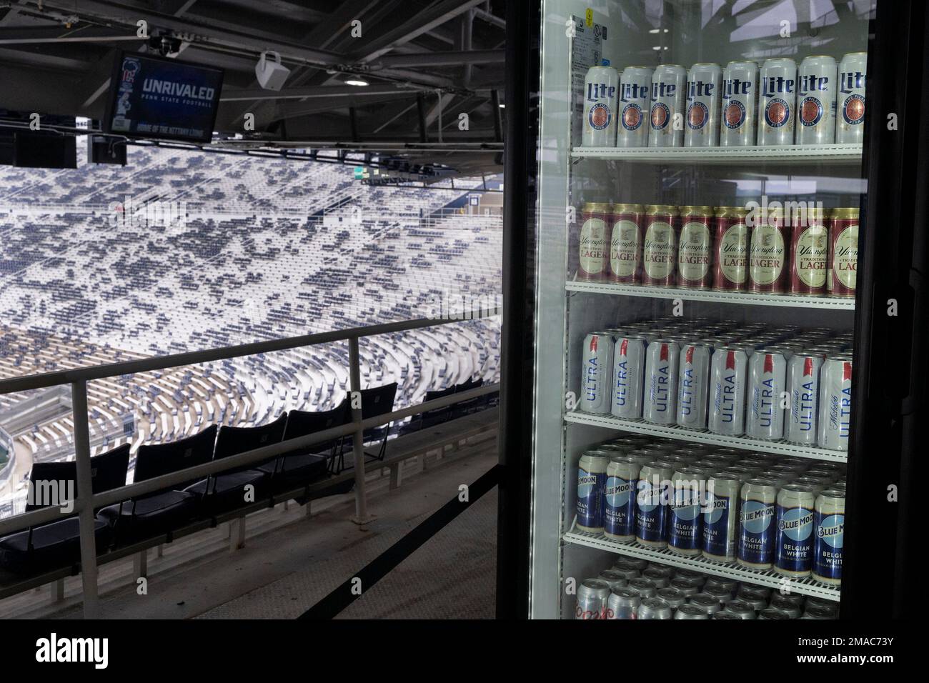 Beer sits in a cooler at Beaver Stadium before an NCAA college football ...