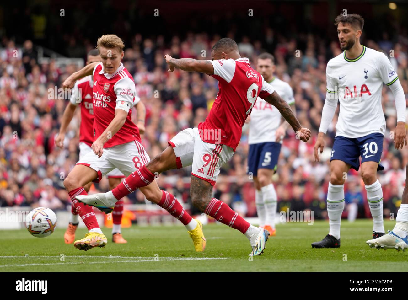 Arsenal's Gabriel Jesus attempts a shot at goal during the English ...