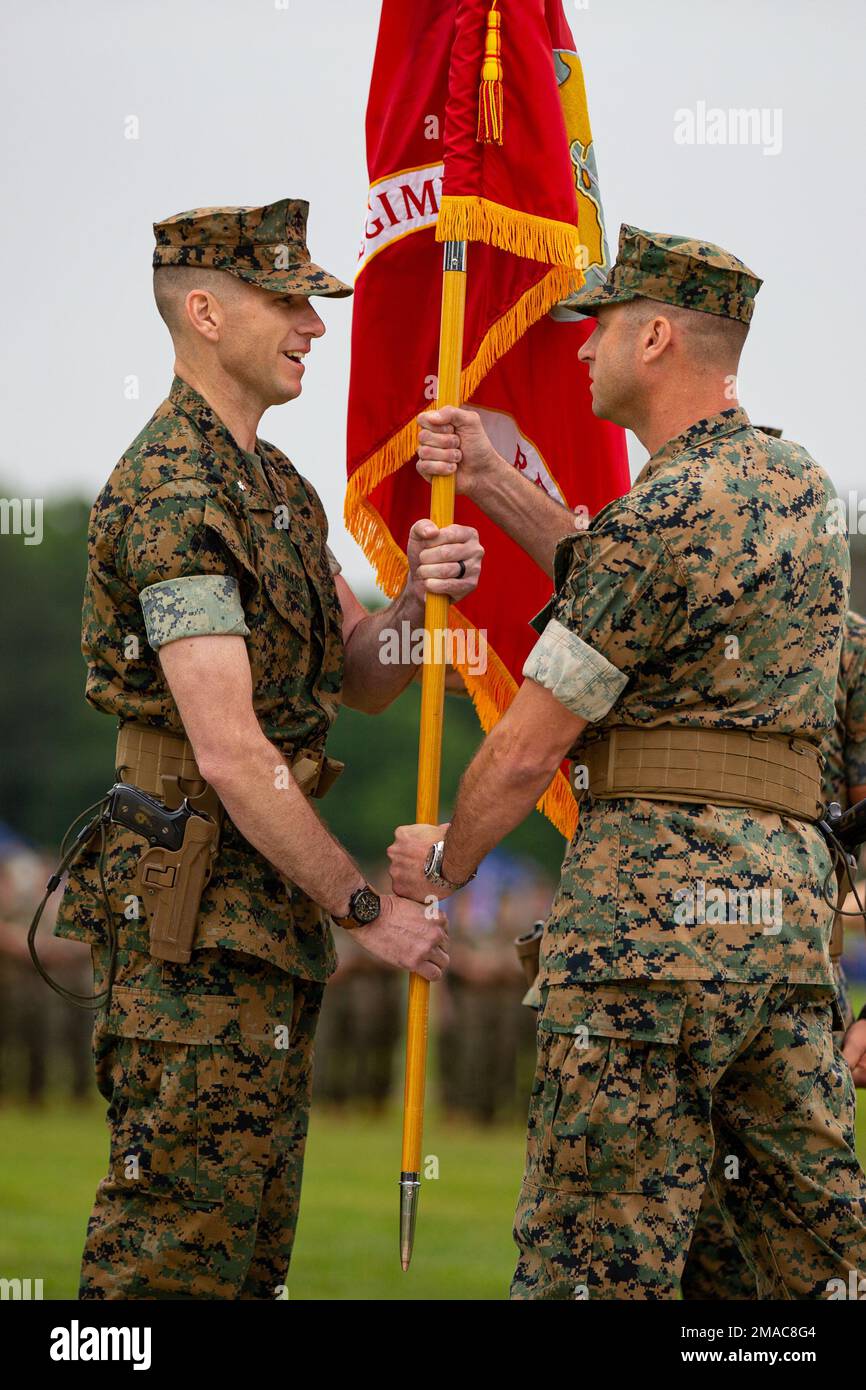 U.S. Marine Corps Lt. Col. Douglas P. Bahrns, right, the outgoing ...