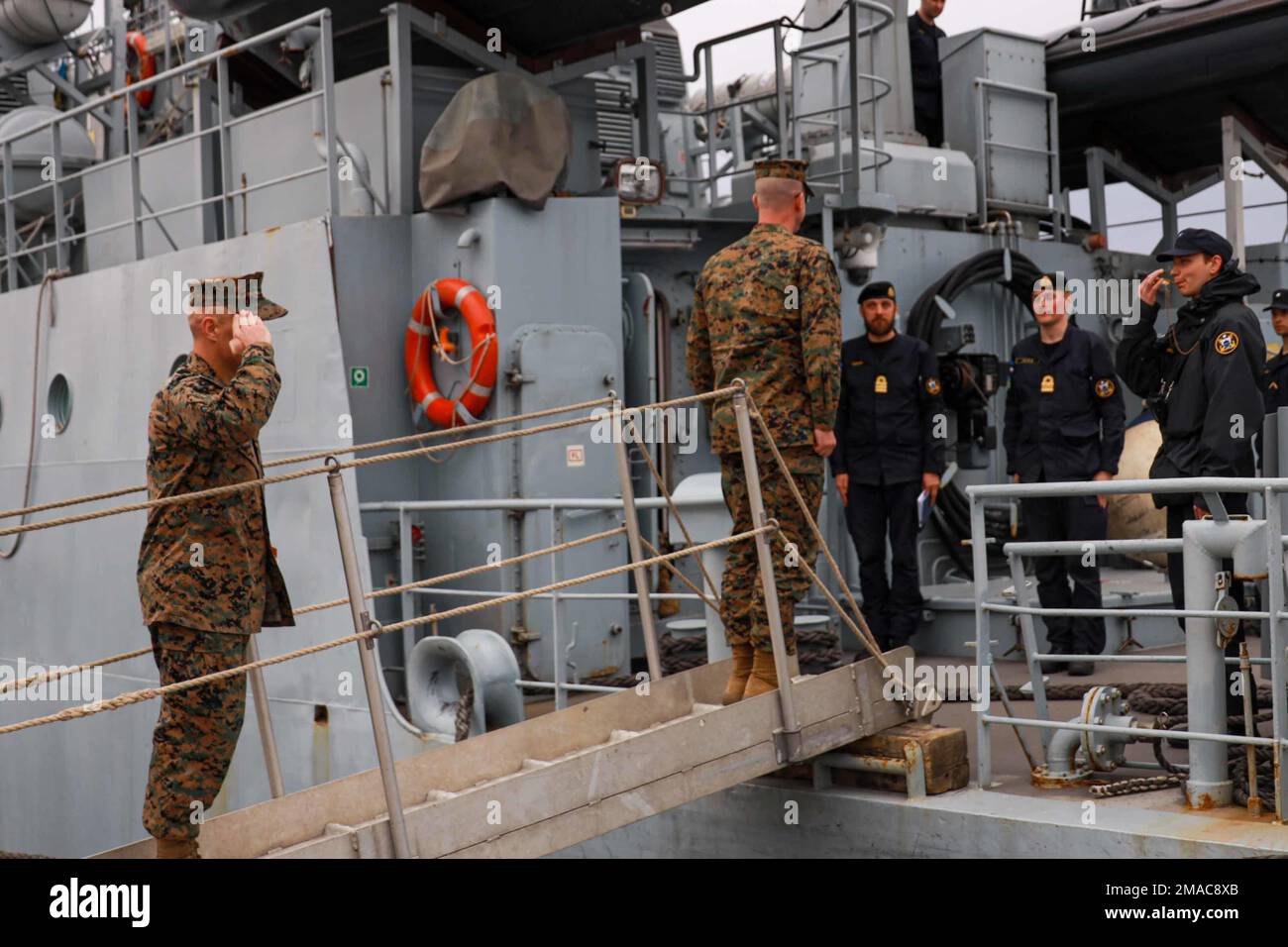 U.S. Marine Corps Col. Robert Hallett (center) the deputy commander for ...