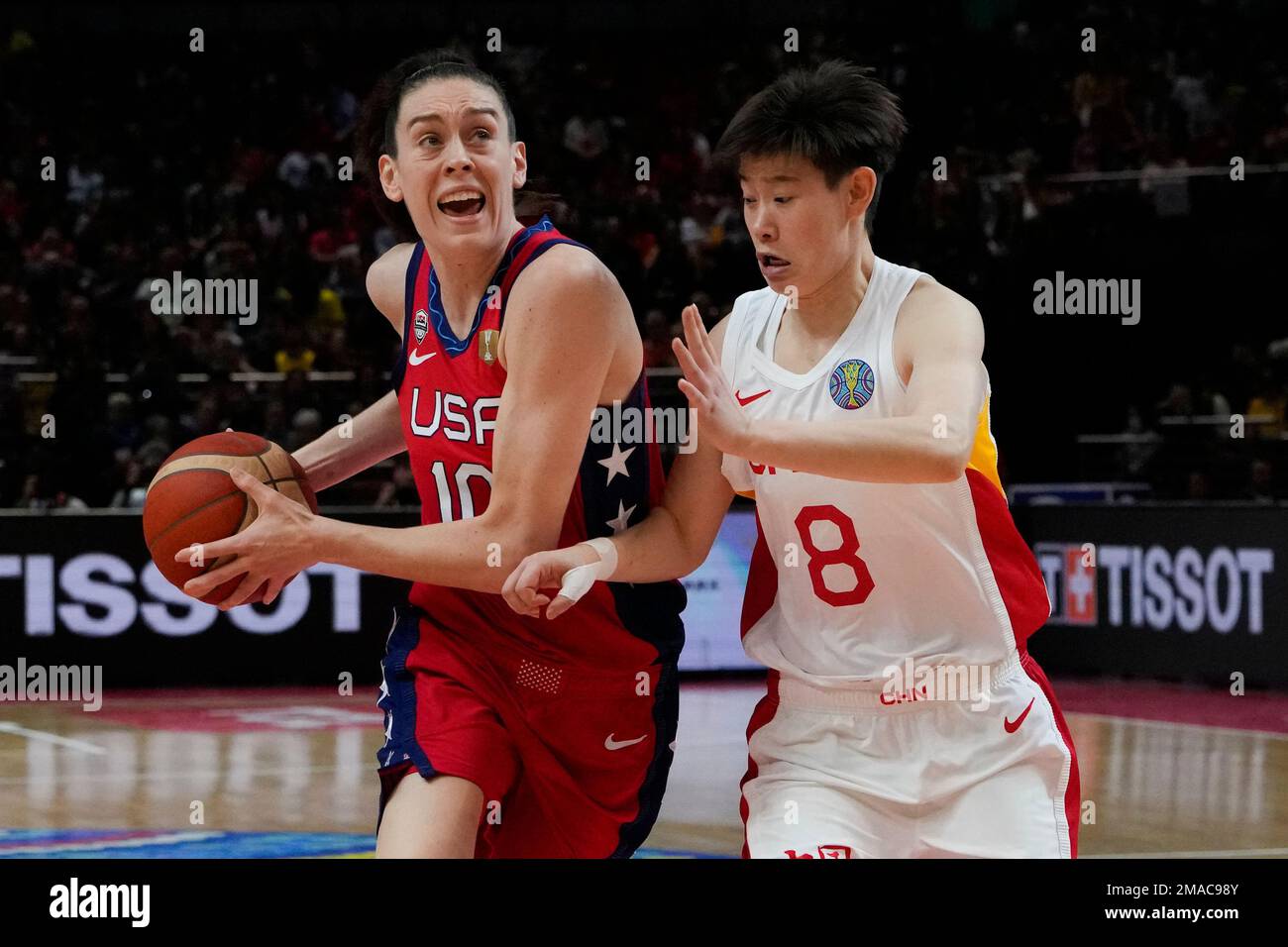 United States' Breanna Stewart runs at China's Jin Weina during their ...