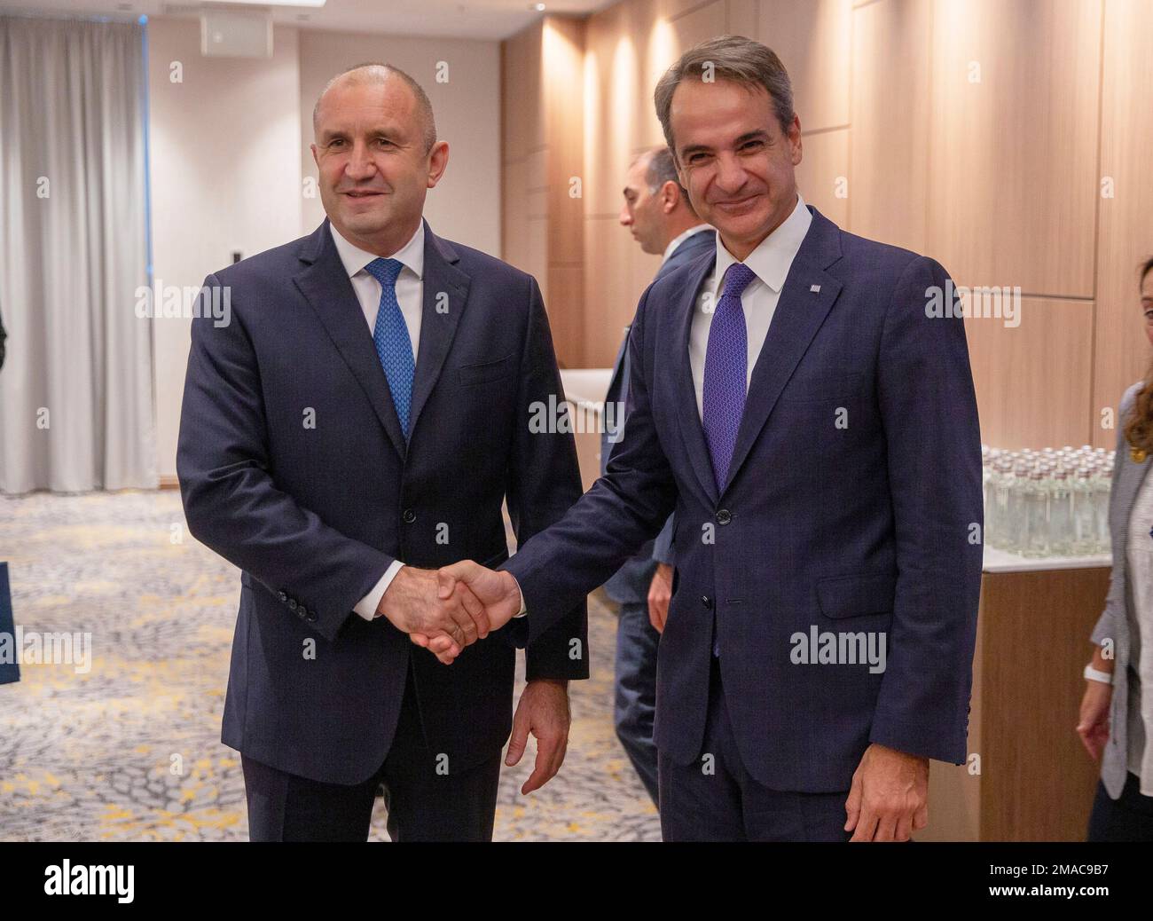 Bulgarian President Rumen Radev shakes hands with Greek Prime Minister ...