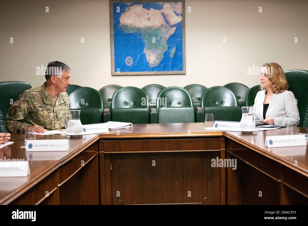 Deputy Secretary of Defense Kathleen H. Hicks meets with the commander ...