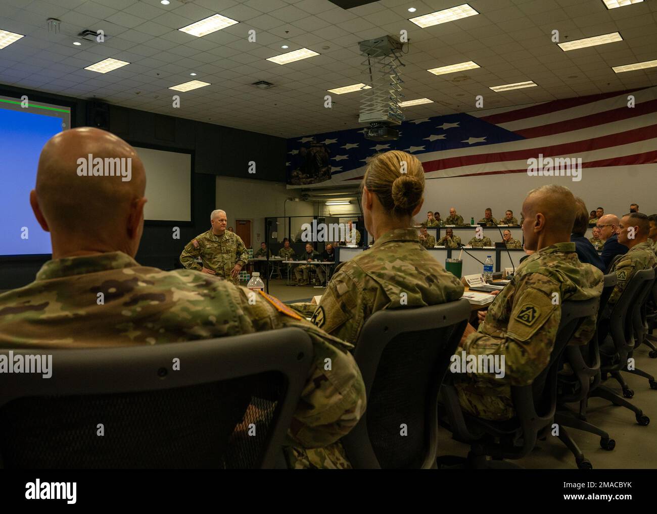 U.S. Army Lt. Gen. John R. Evans, U.S. Army North commanding general, speaks to the audience ...