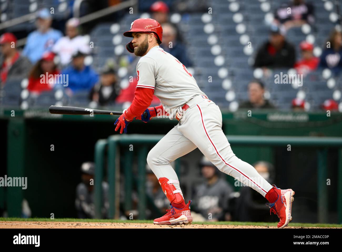 Philadelphia Phillies' Bryce Harper in action during the first baseball game of a doubleheader ...