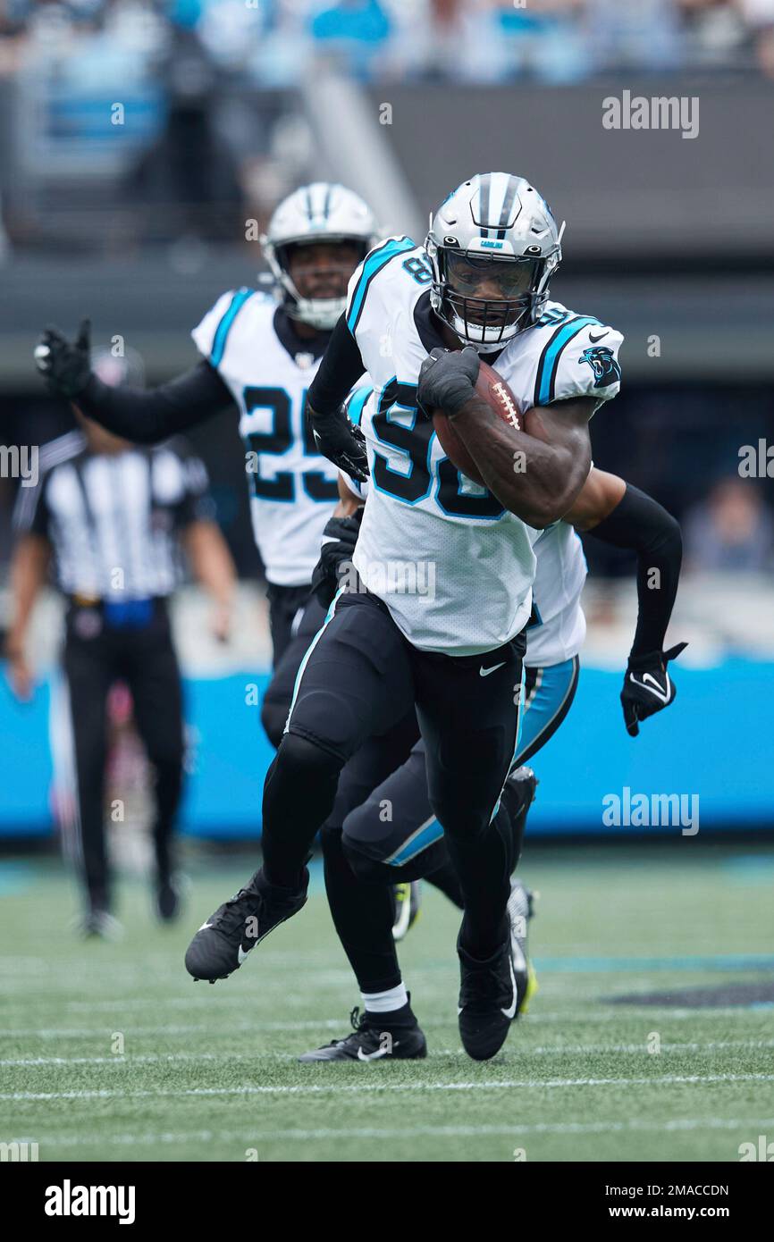Carolina Panthers defensive end Marquis Haynes Sr. (98) returns a ...