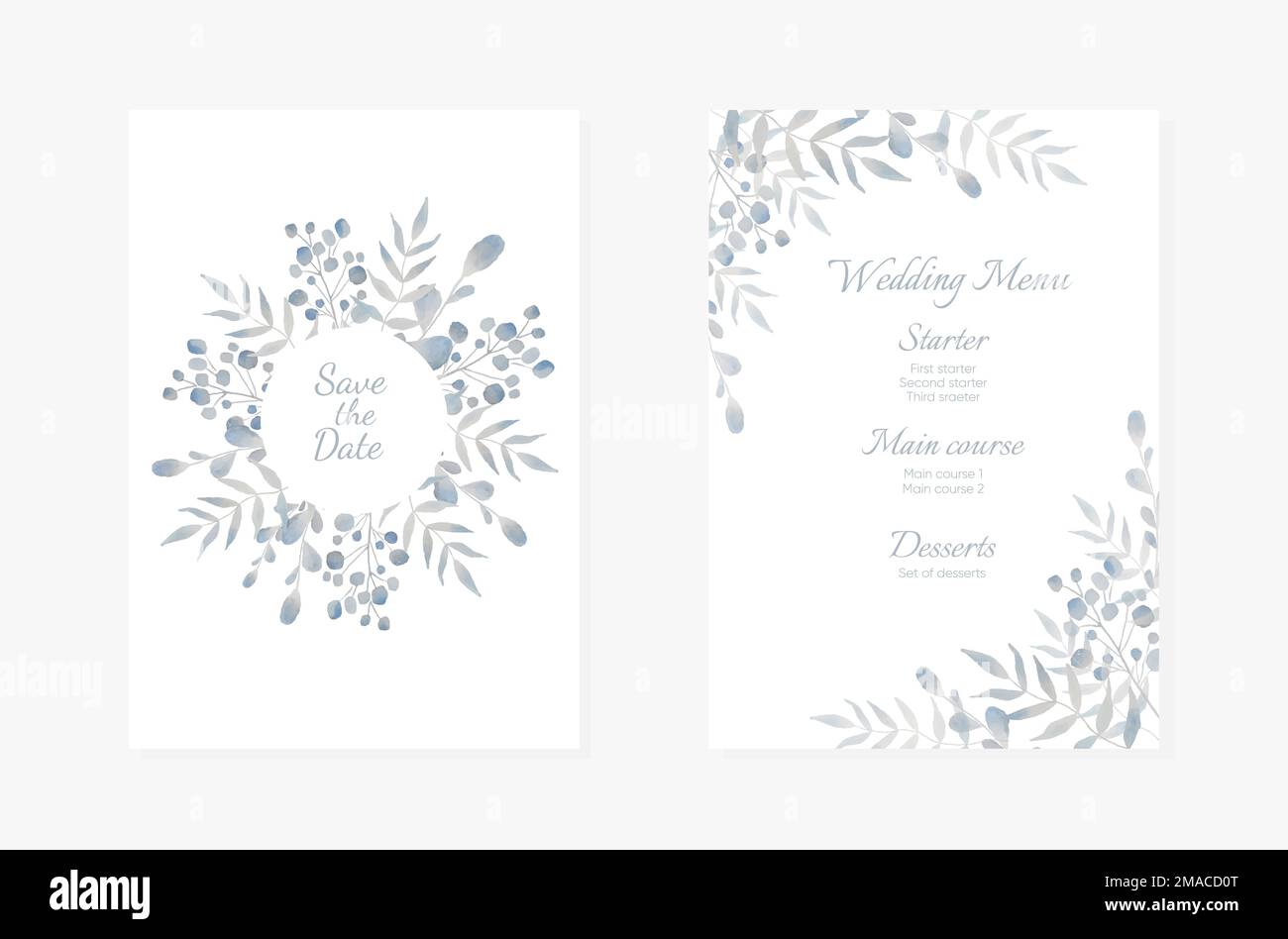 Wedding Invitation cards. Light blue Watercolor style collection design ...