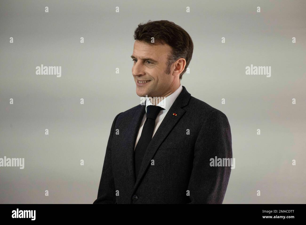 French President Emmanuel Macron before a press conference at Franco ...