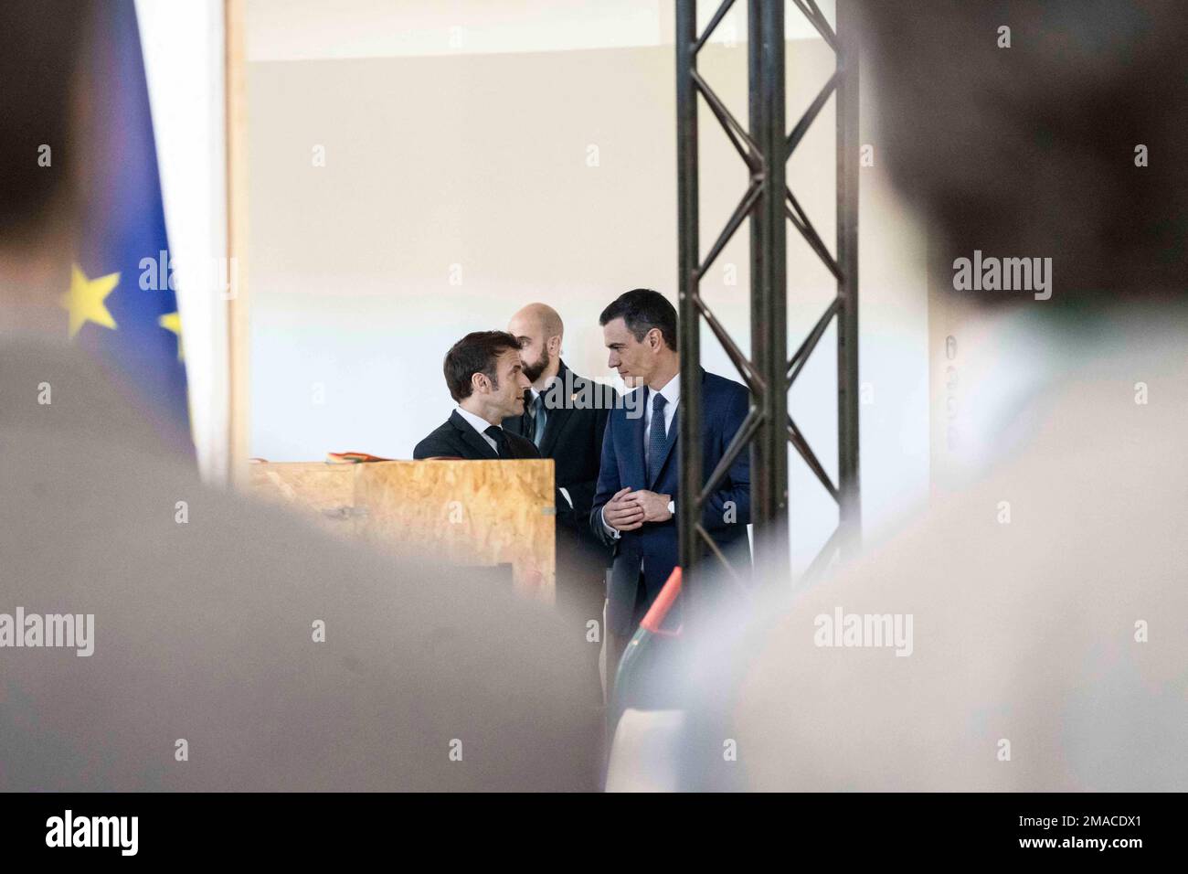 French President Emmanuel Macron speaks with Spain's Prime Minister ...