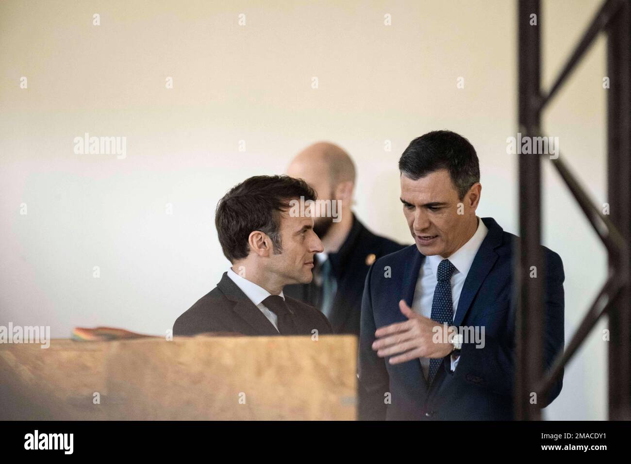 French President Emmanuel Macron speaks with Spain's Prime Minister ...