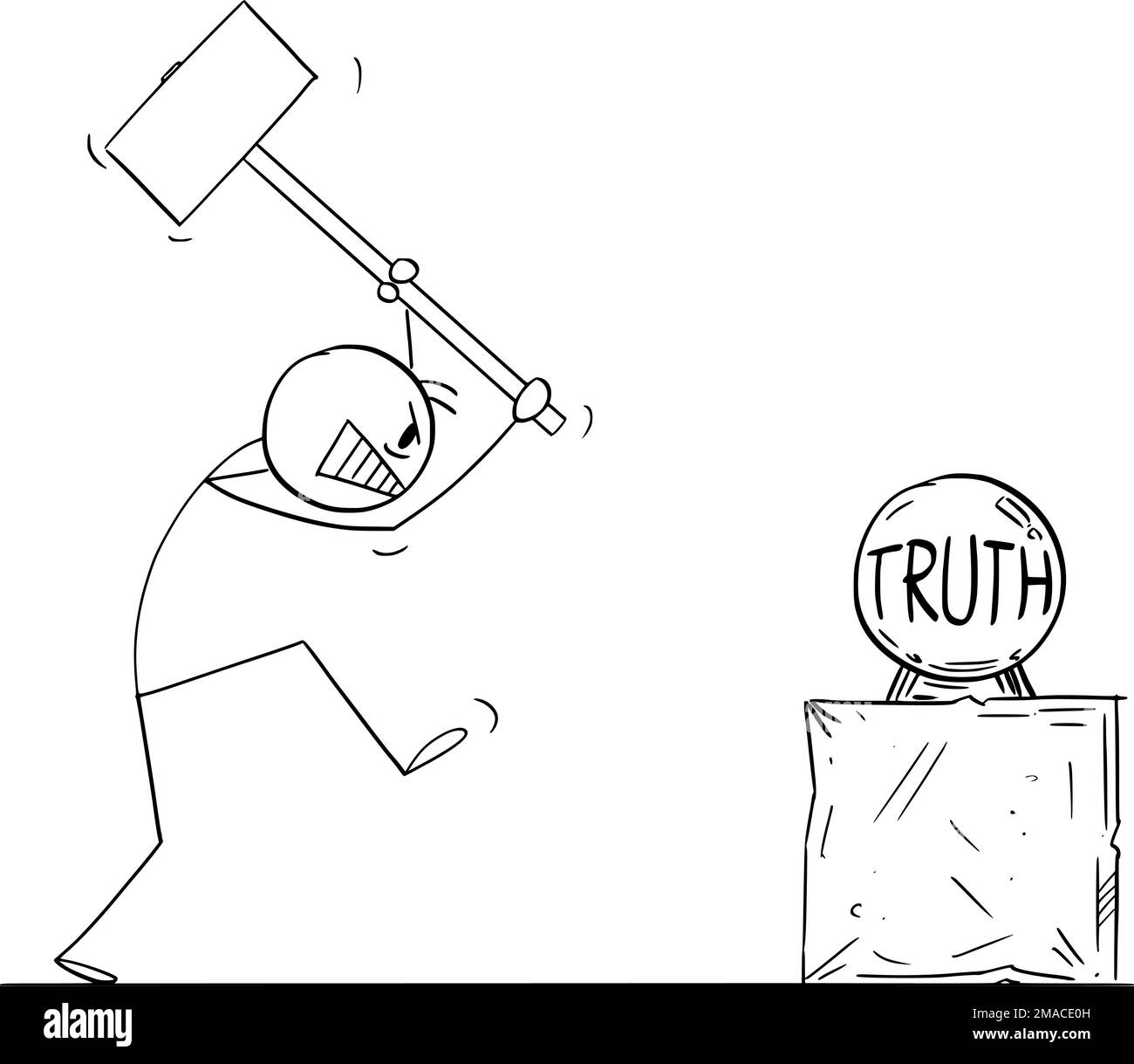 Person Trying to Destroy Truth with Hammer, Vector Cartoon Stick Figure ...