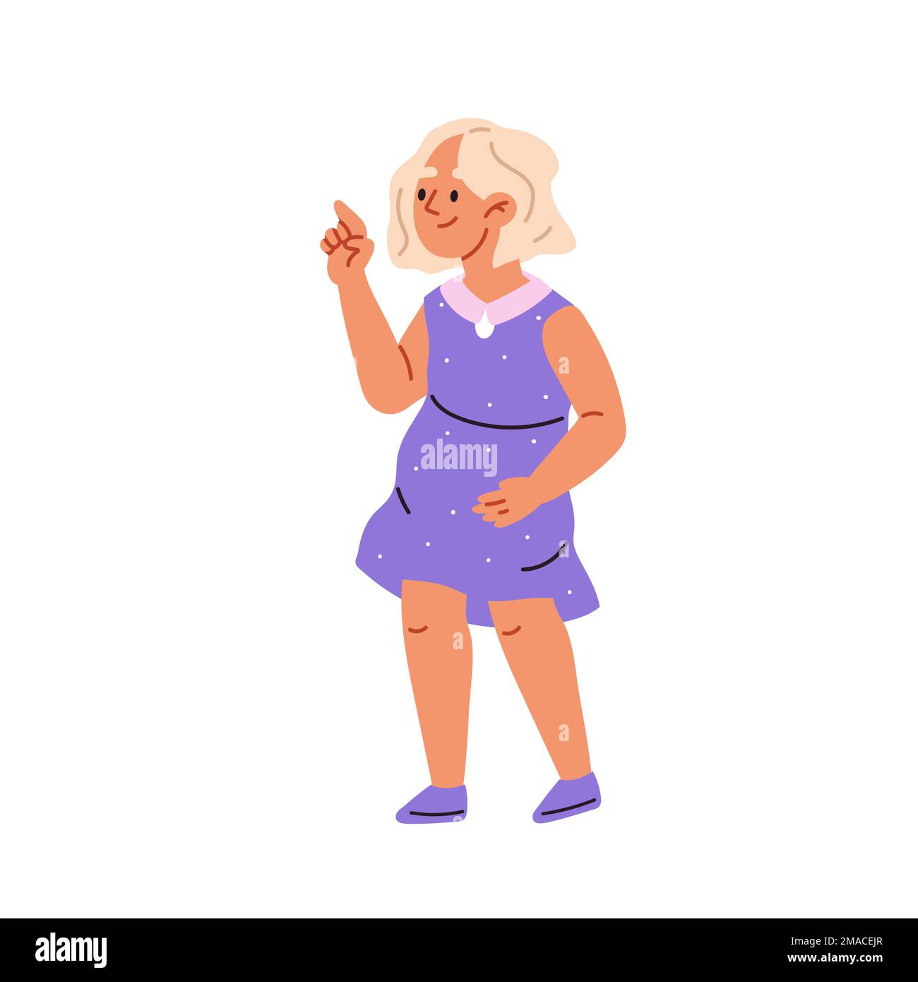 Cute little girl points her finger up. Friendly hand gesture. Happy kid ...