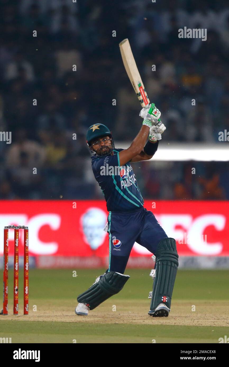 Pakistan's Babar Azam plays a shot during the sixth twenty20 cricket ...
