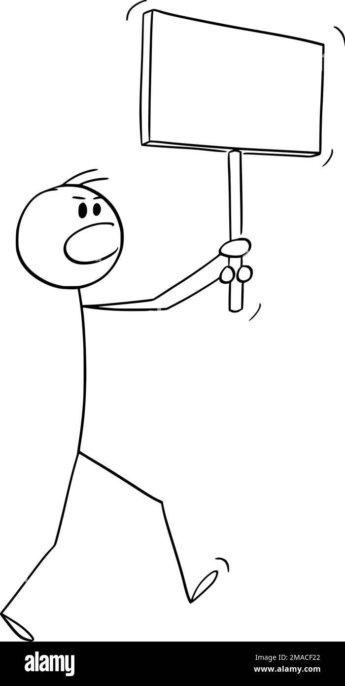 Person on Demonstration Holding Empty Sign, Vector Cartoon Stick Figure ...