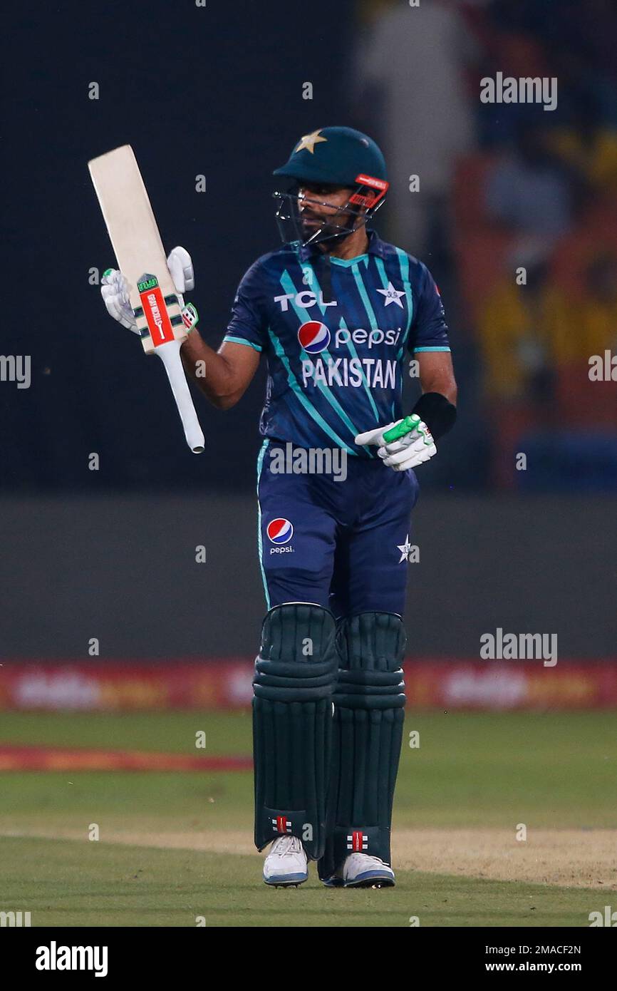 Pakistan's Babar Azam celebrates after scoring fifty during the sixth ...