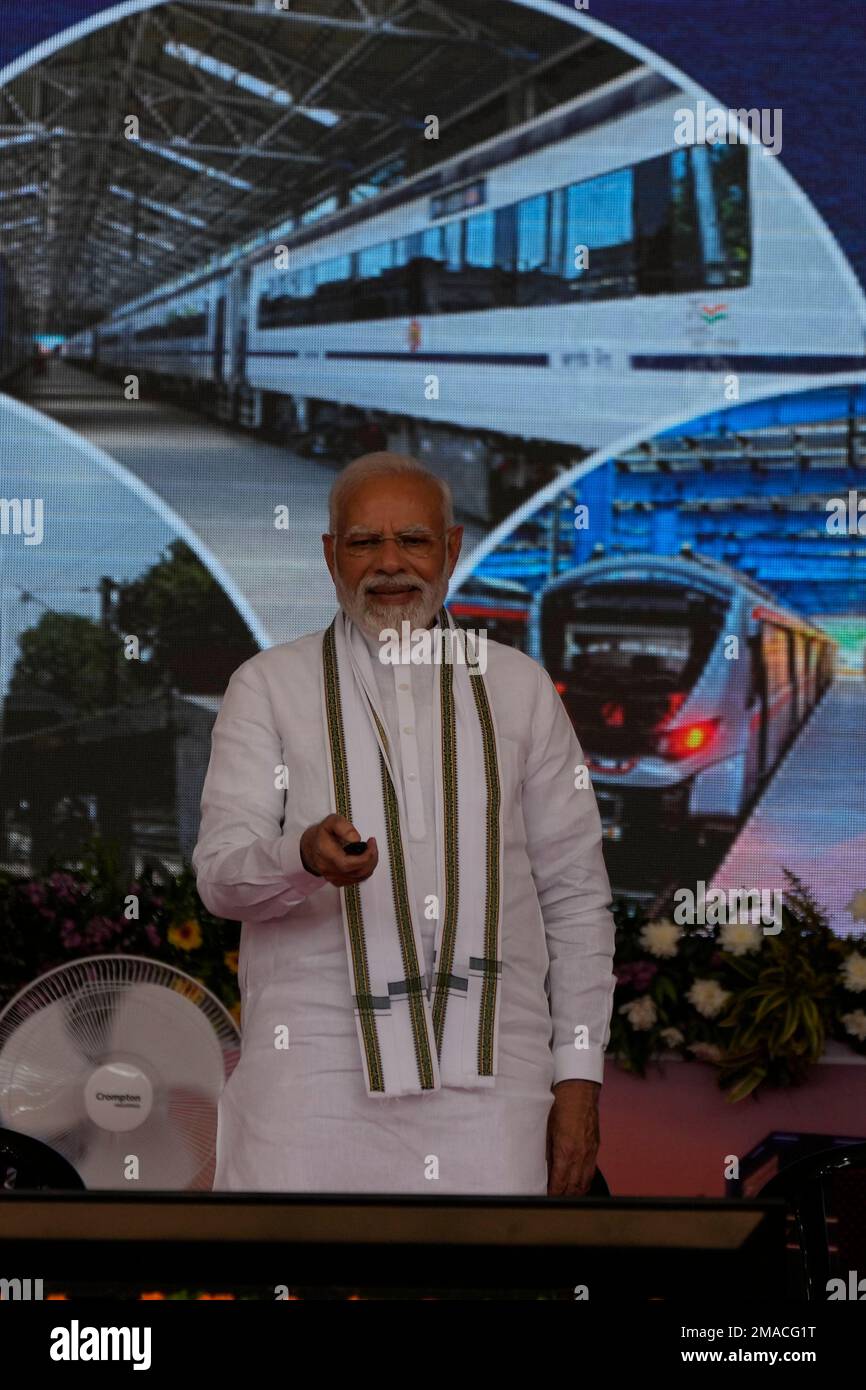 Indian Prime Minister Narendra Modi flags off the Vande Bharat Express ...