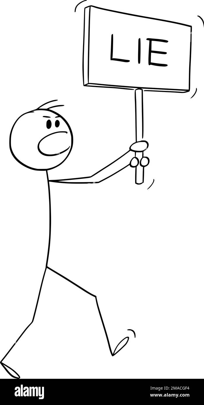 Person on Demonstration Fighting for Lie, Vector Cartoon Stick Figure ...