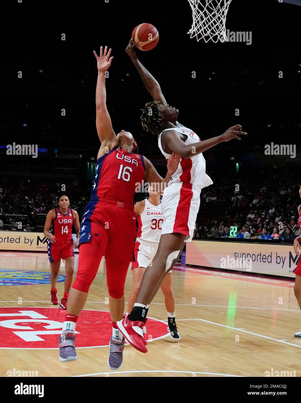 Canada's Phillipina Kyei, right, and United States' Brionna Jones ...