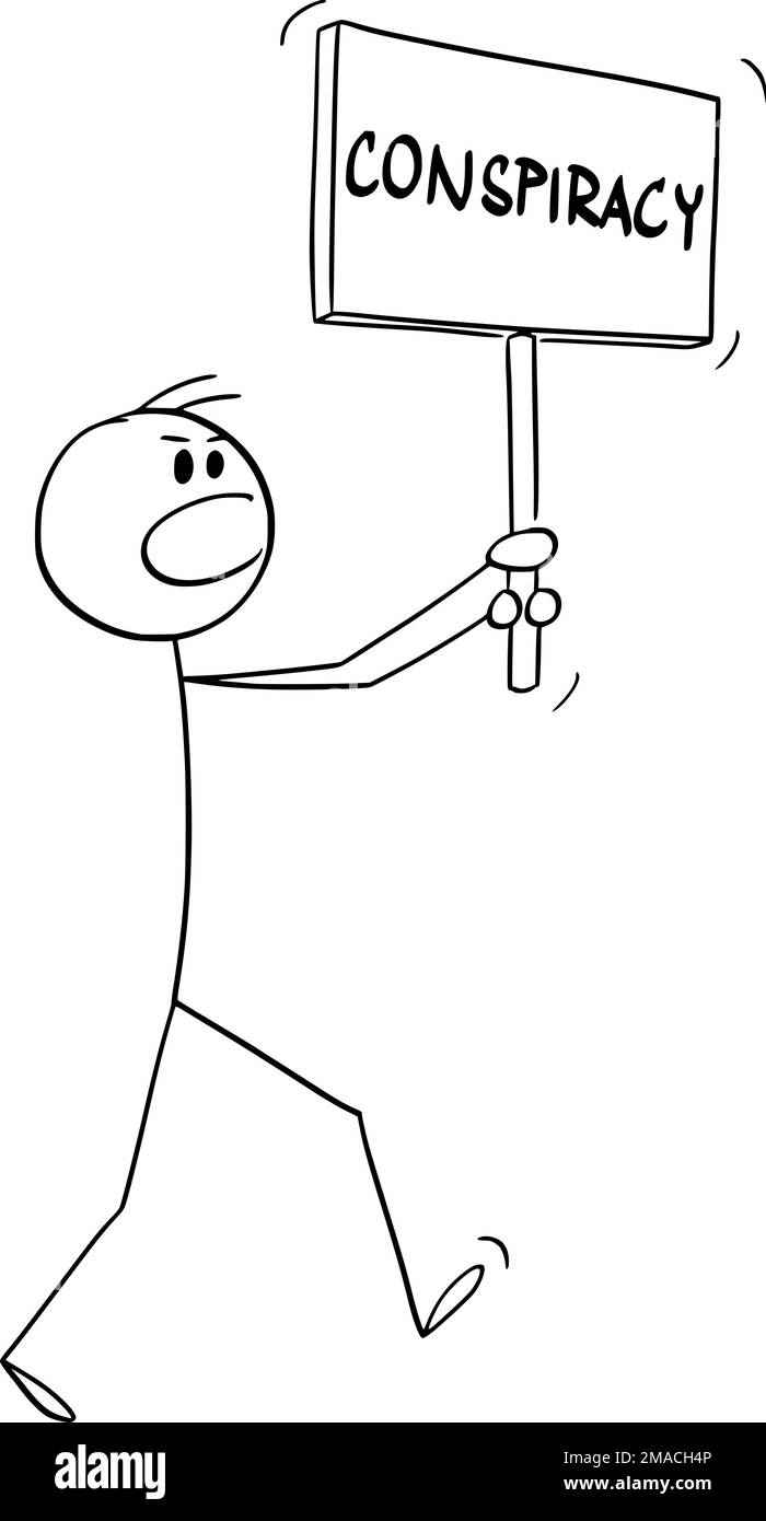 Person on Demonstration Fighting for Conspiracy, Vector Cartoon Stick ...