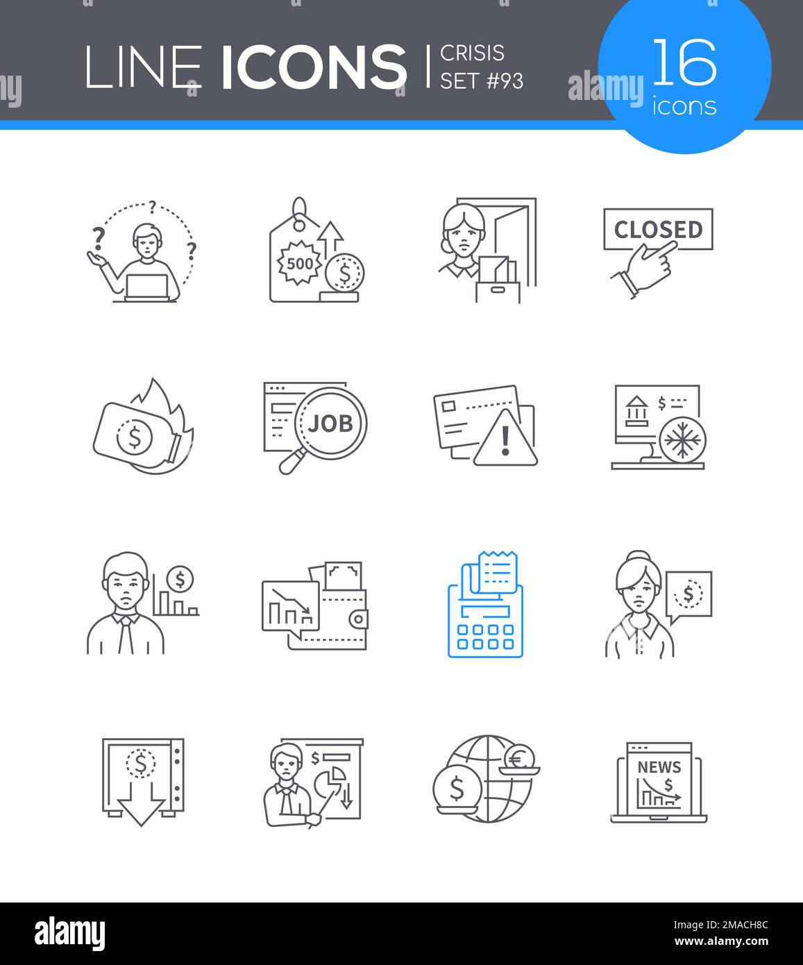 World crisis - line design style icons set on white background Stock ...