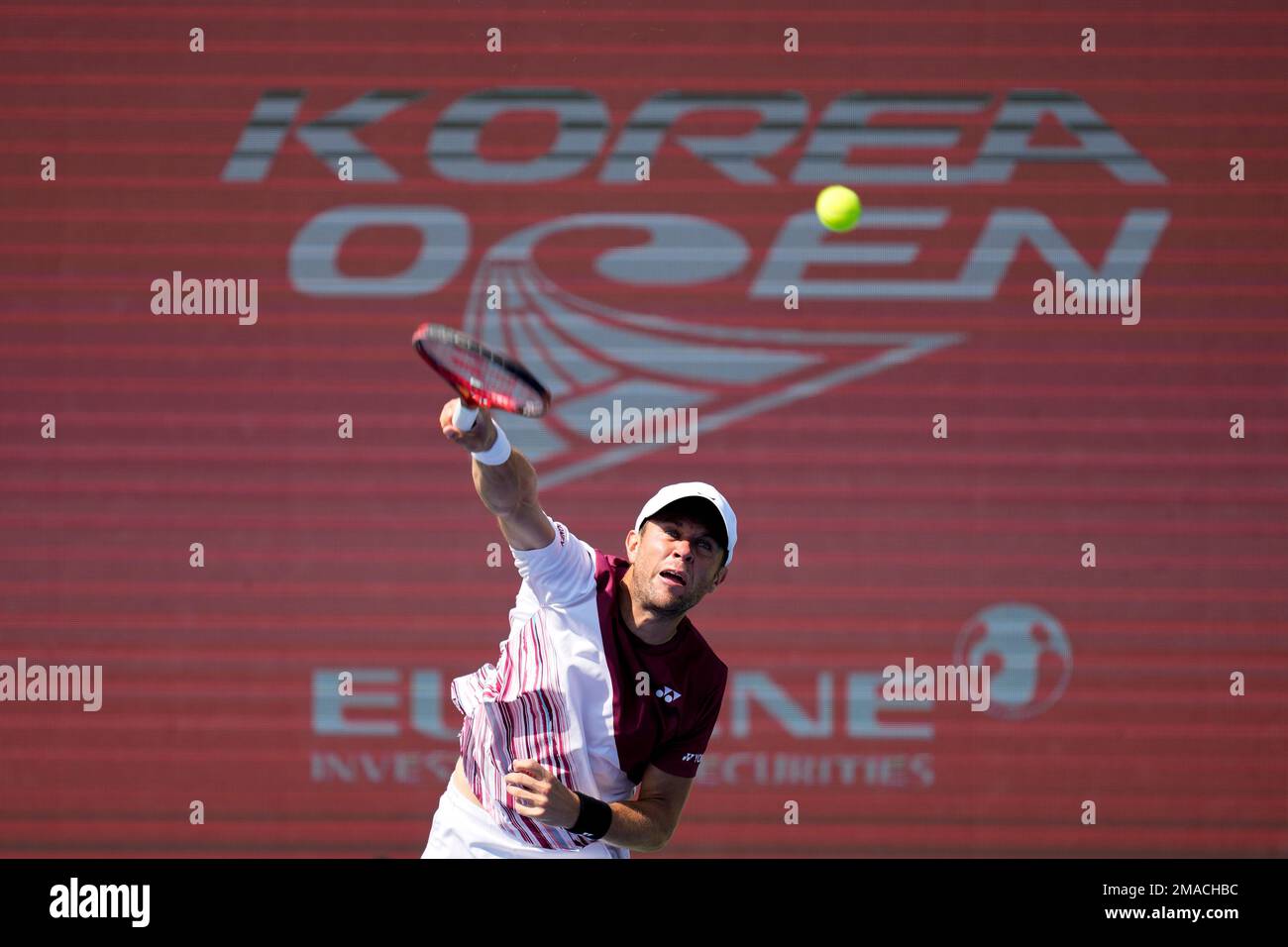 Moldova's Radu Albot serves to Canada's Denis Shapovalov during the ...