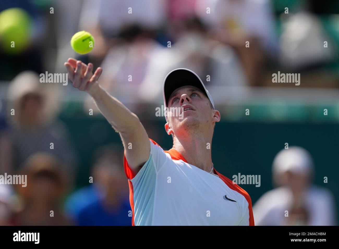 Canada's Denis Shapovalov serves to Moldova's Radu Albot during the ...