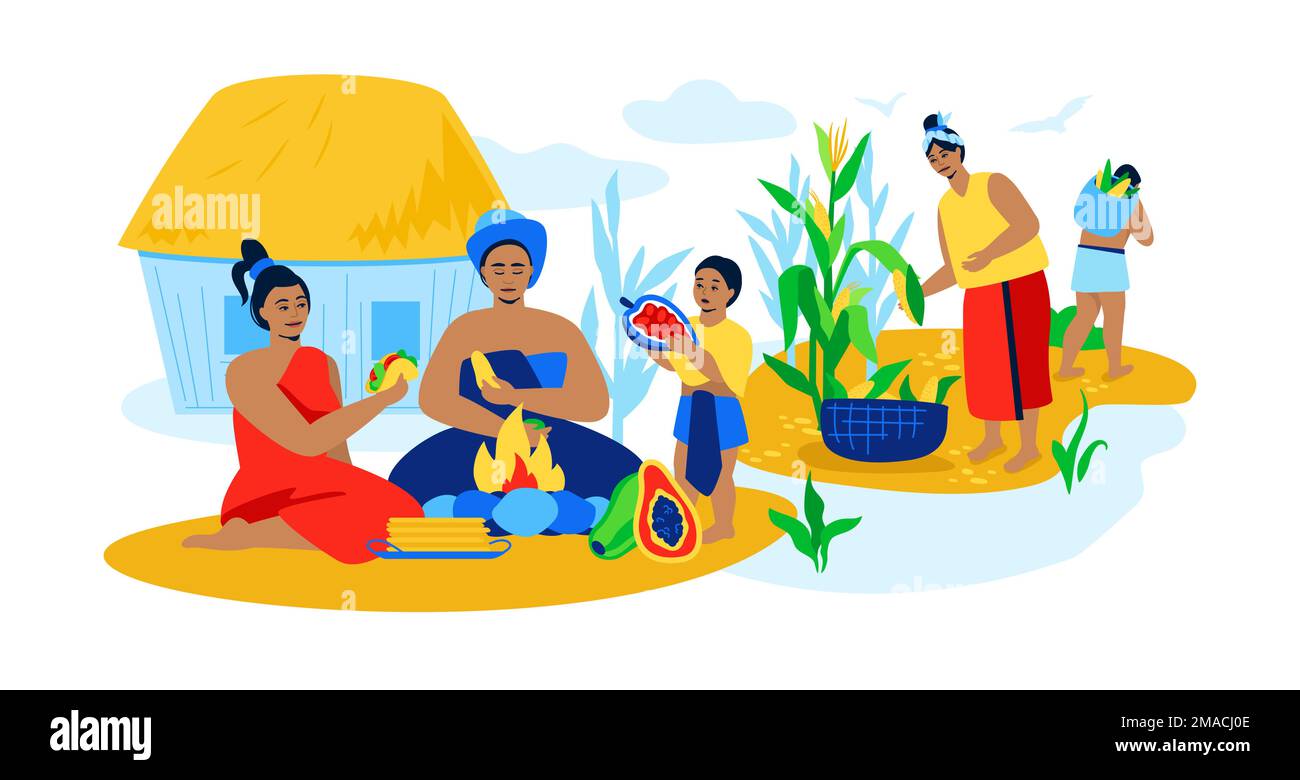 Life of peasants in the tribe - modern colored vector illustration ... Life of peasants in the tribe - modern colored vector illustration ...