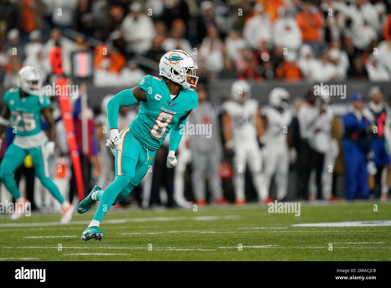 Miami Dolphins' Jevon Holland runs during the second half of an NFL ...