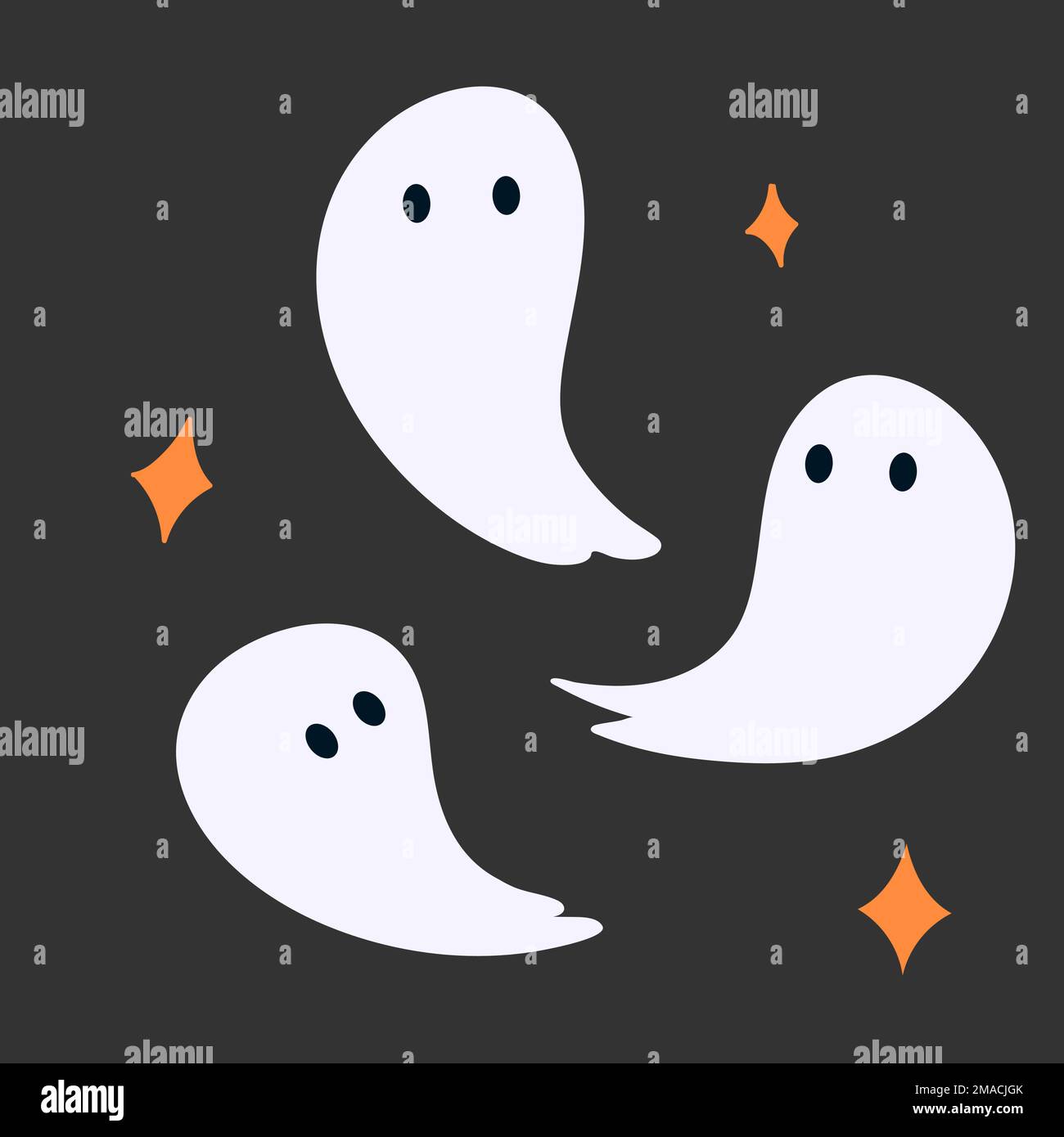 Scary ghosts are flying. Happy Halloween banner. Flat vector ...