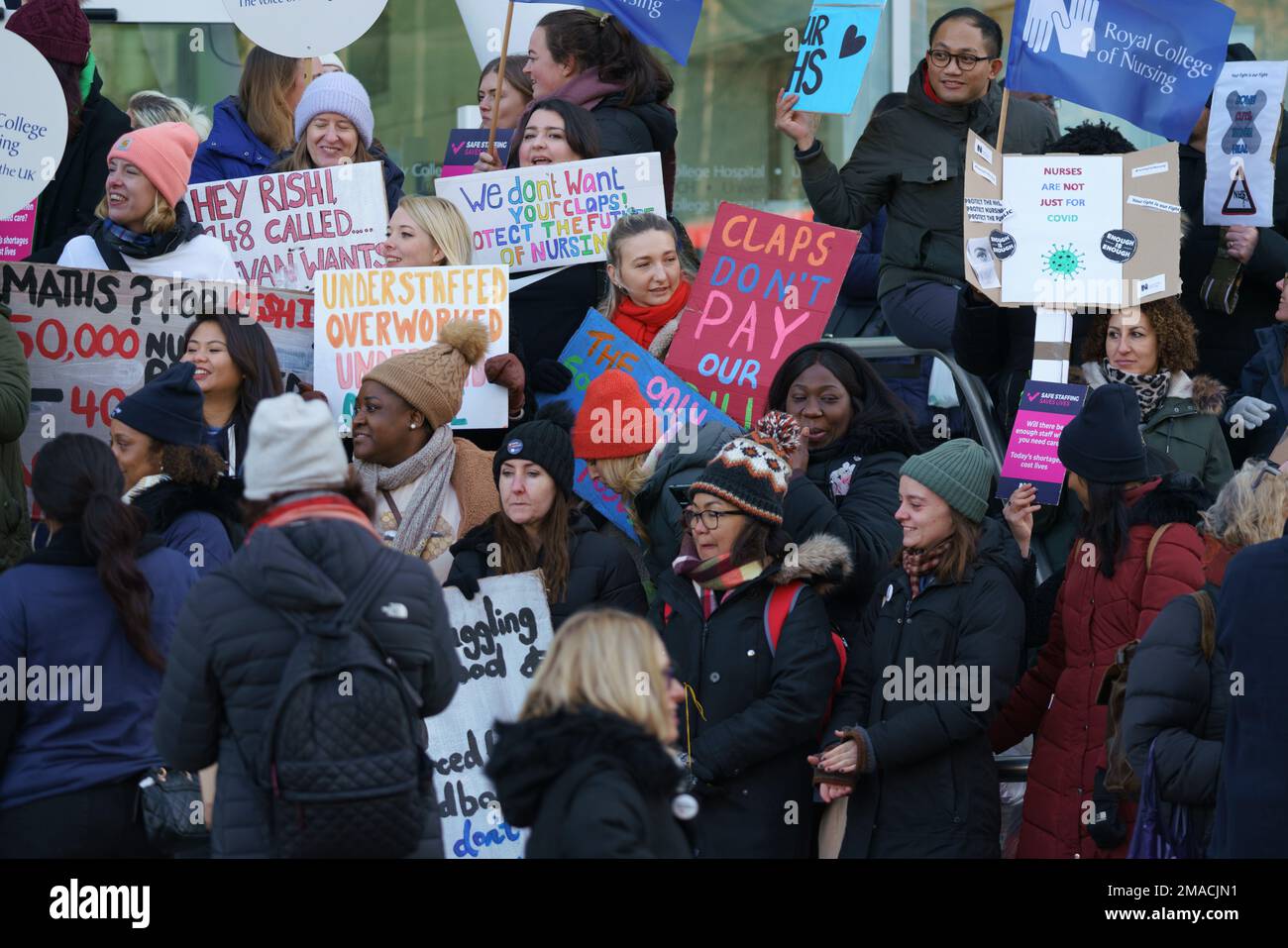 January 19th 2023. Striking nurses on the picket line at UCLH, London ...