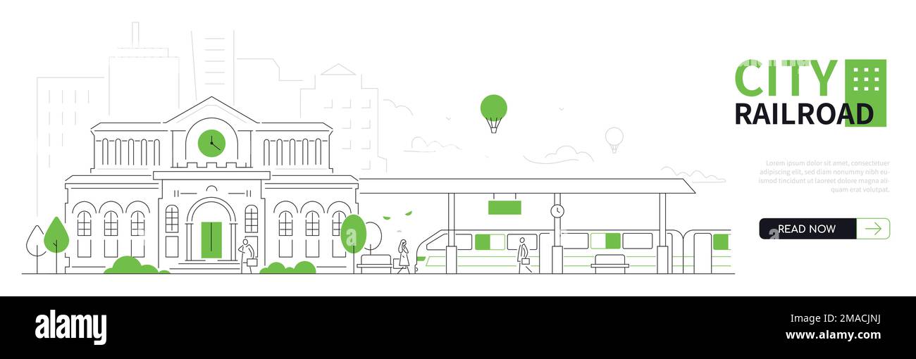 City railroad - thin line design style vector web banner Stock Vector ...