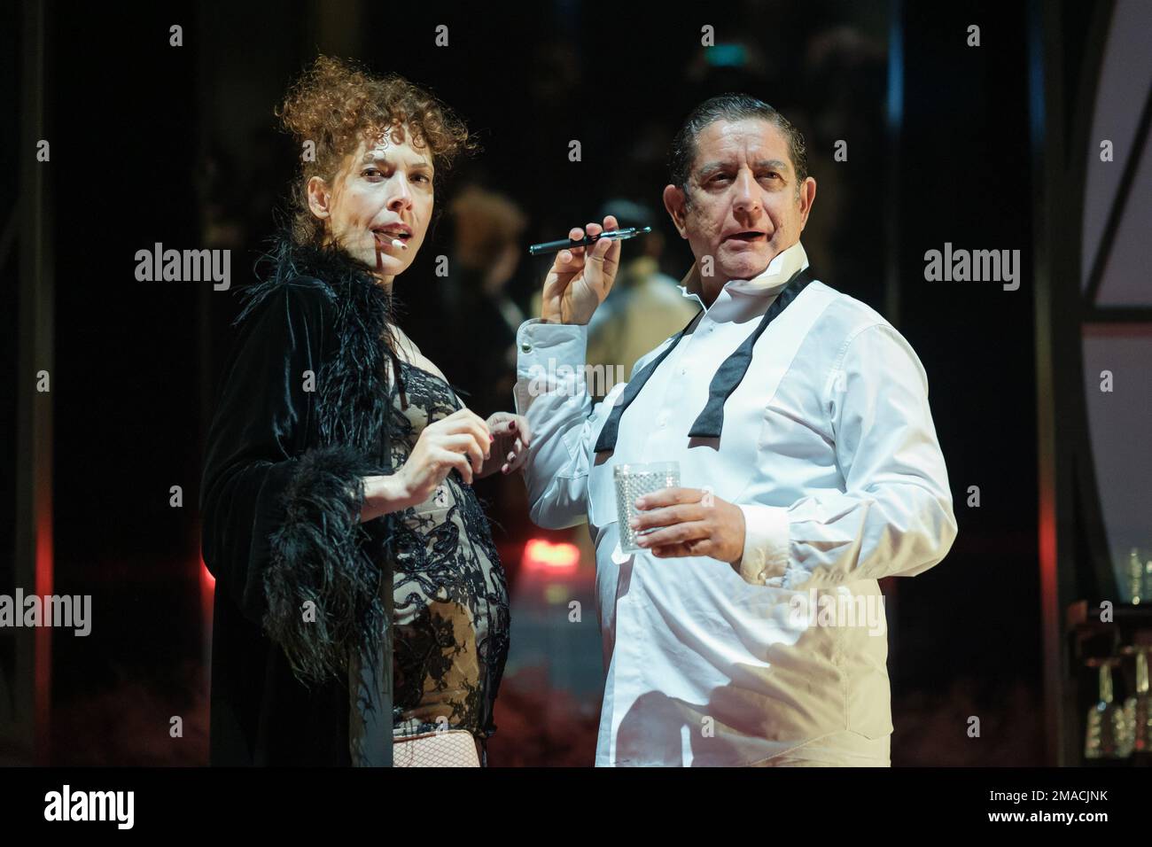 Actress Maru Valdivielso and actor Pedro Casablanc perform on stage ...