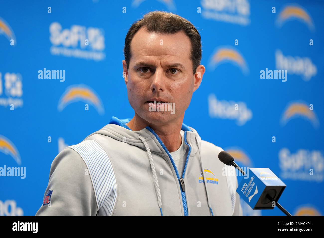 Los Angeles Chargers coach Brandon Staley speaks at a press conference ...