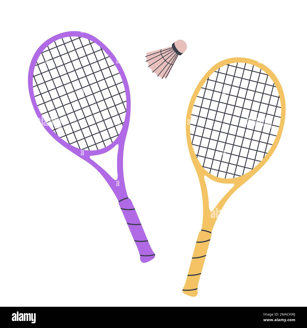 Two badminton rackets and a shuttlecock. Flat vector illustration ...