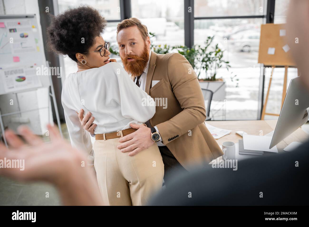 Shocked African American Woman Getting Caught By Husband While Cheating