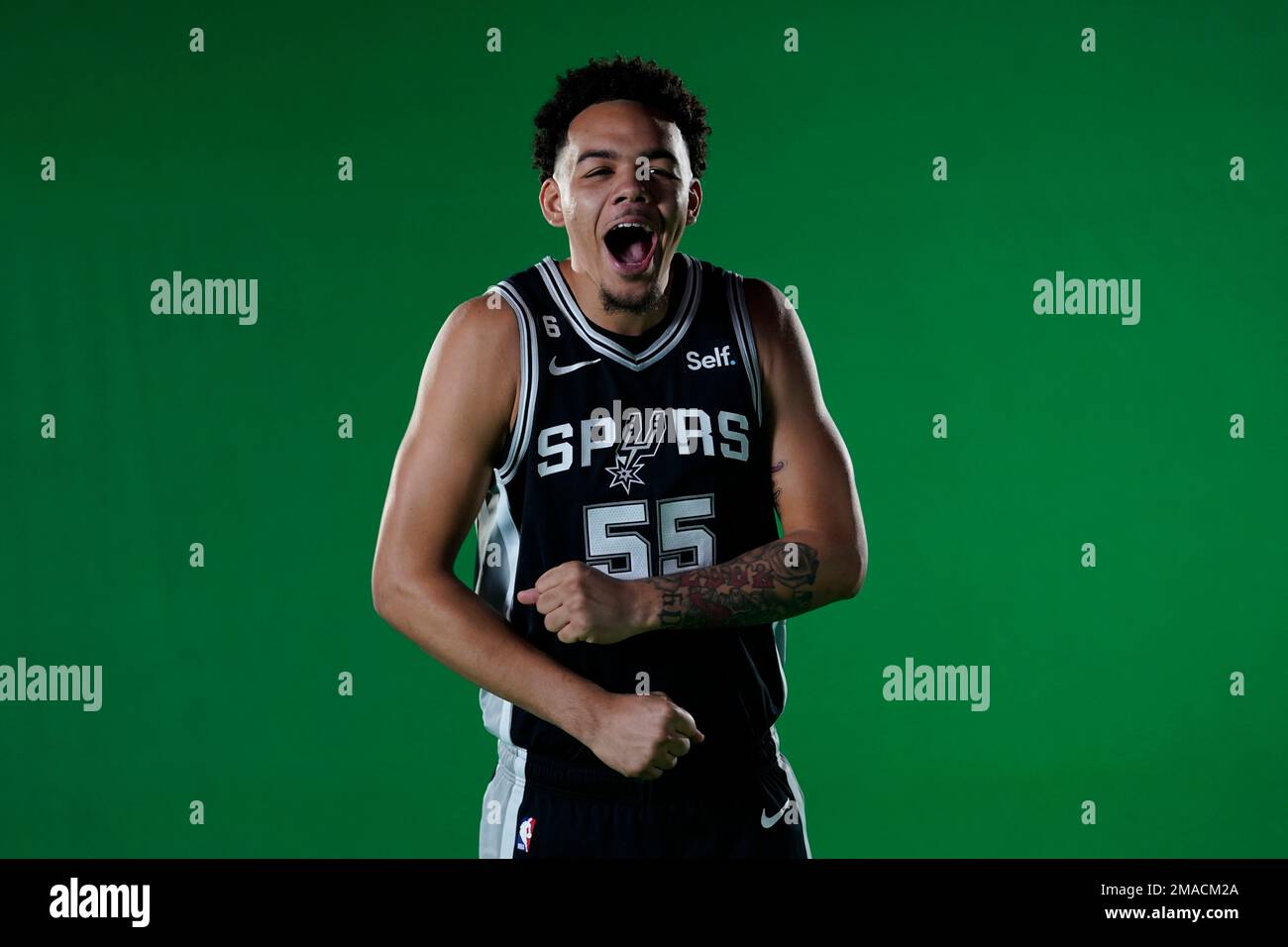 San Antonio Spurs guard Jordan Hall (55) poses for photos during the ...
