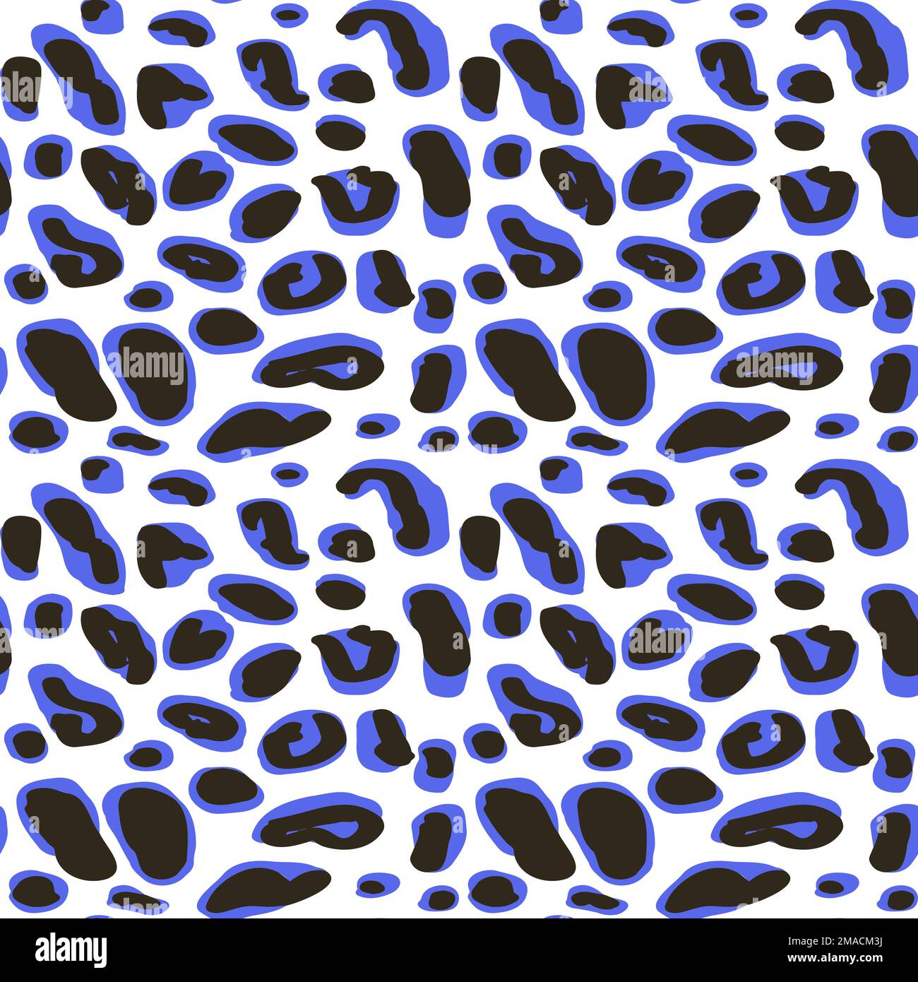 Vector seamless blue leopard pattern, black and blue spots on a white ...