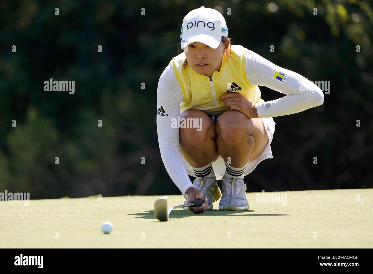 Hinako Shibuno of Japan lines up a putt on the eighth green during The ...
