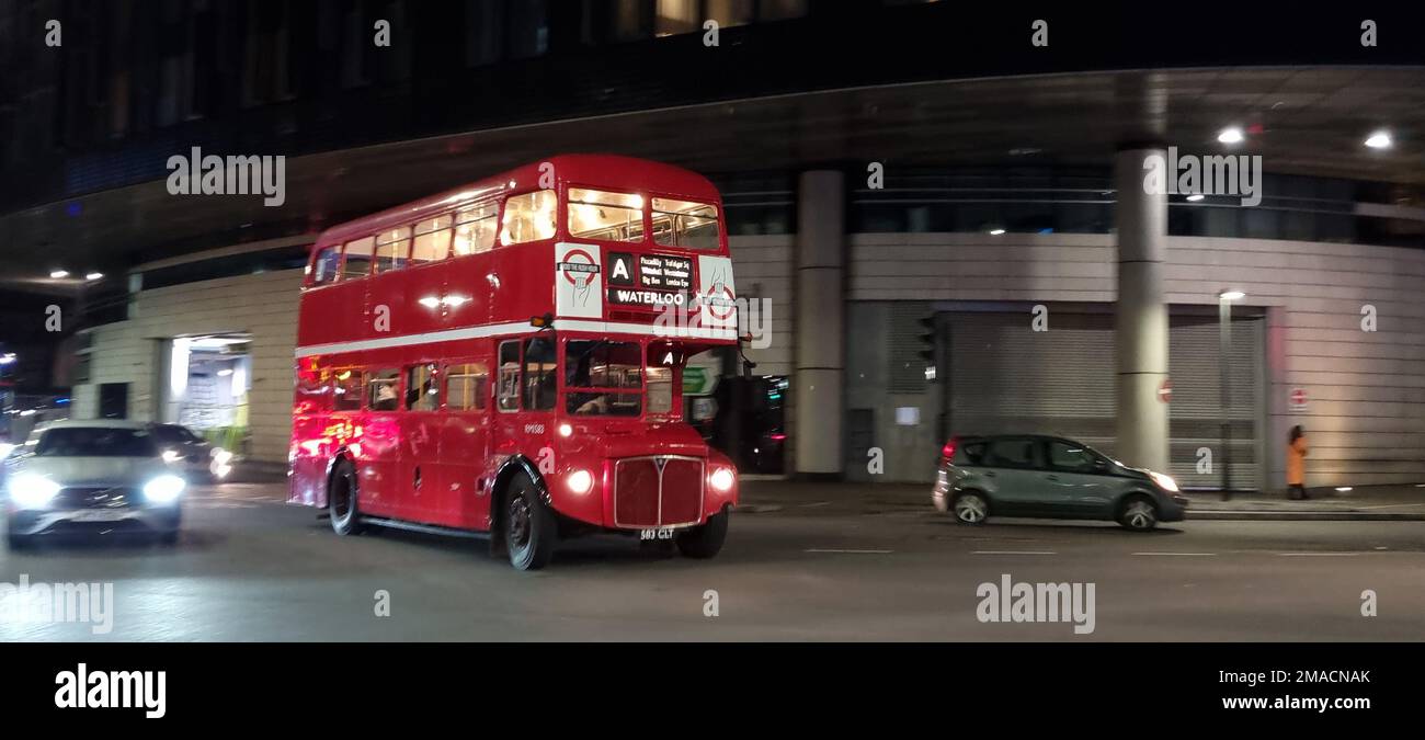 An old red routemaster bus in Central London Stock Photo - Alamy