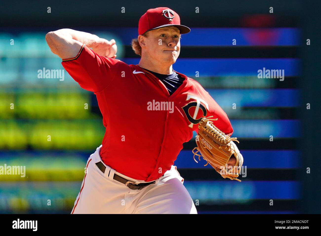 Minnesota Twins starting pitcher Louie Varland delivers during the ...