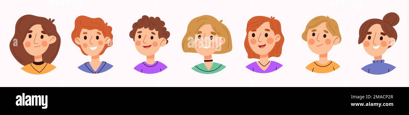 Set of avatars of children characters. Happy kid profile avatar for ...