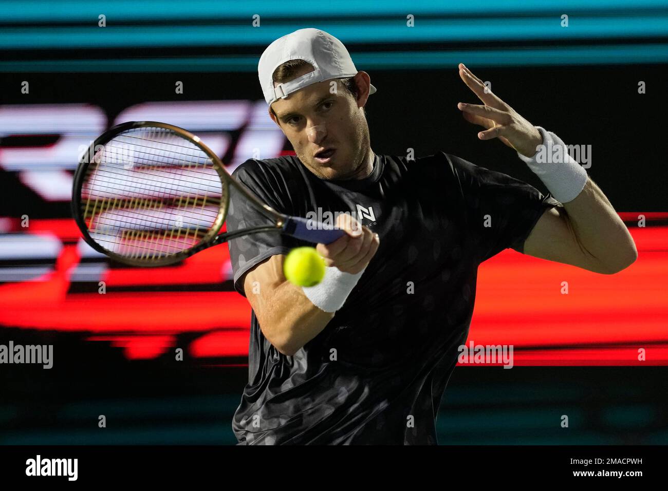 Nicolas Jarry of Chile returns a shot to Casper Ruud of Norway during ...